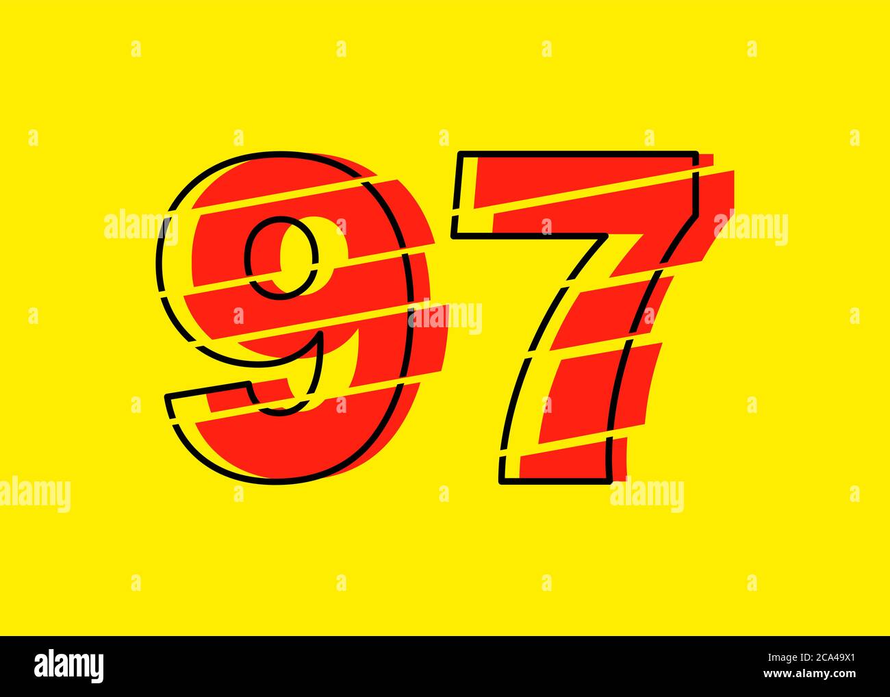 Glitch Modern Red 97 Number Design Vector Illustration. Numeral Vector ...