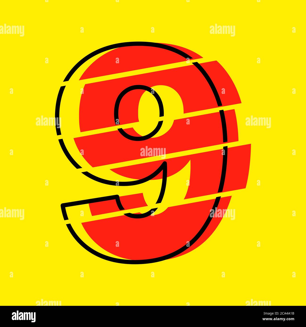Glitch Modern Red 9 Number Design Vector Illustration. Numeral Vector ...