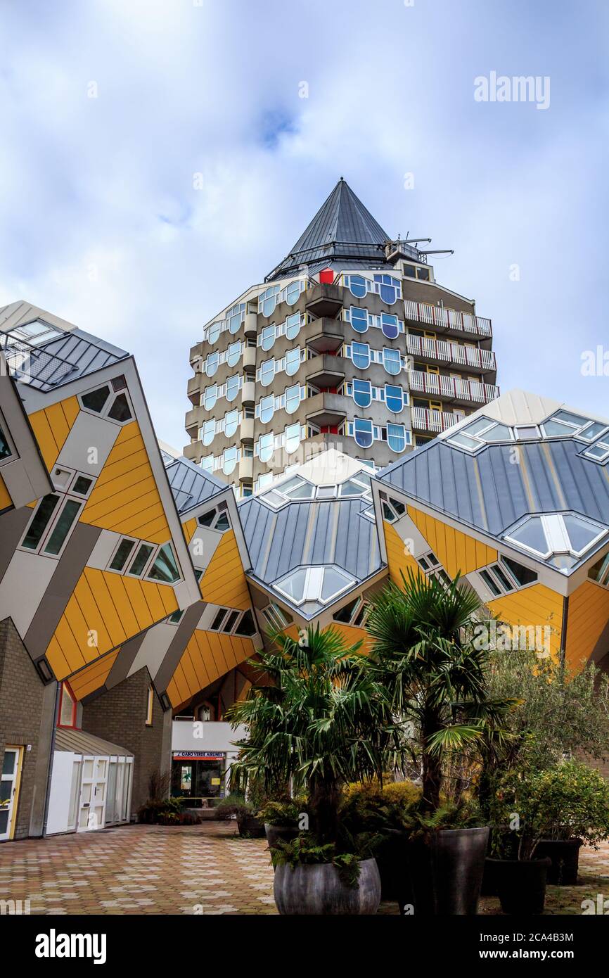 Cube houses with tower building Stock Photo - Alamy