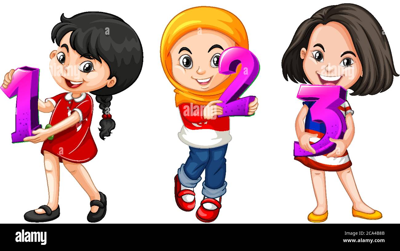 Different three kids holding math number illustration Stock Vector ...