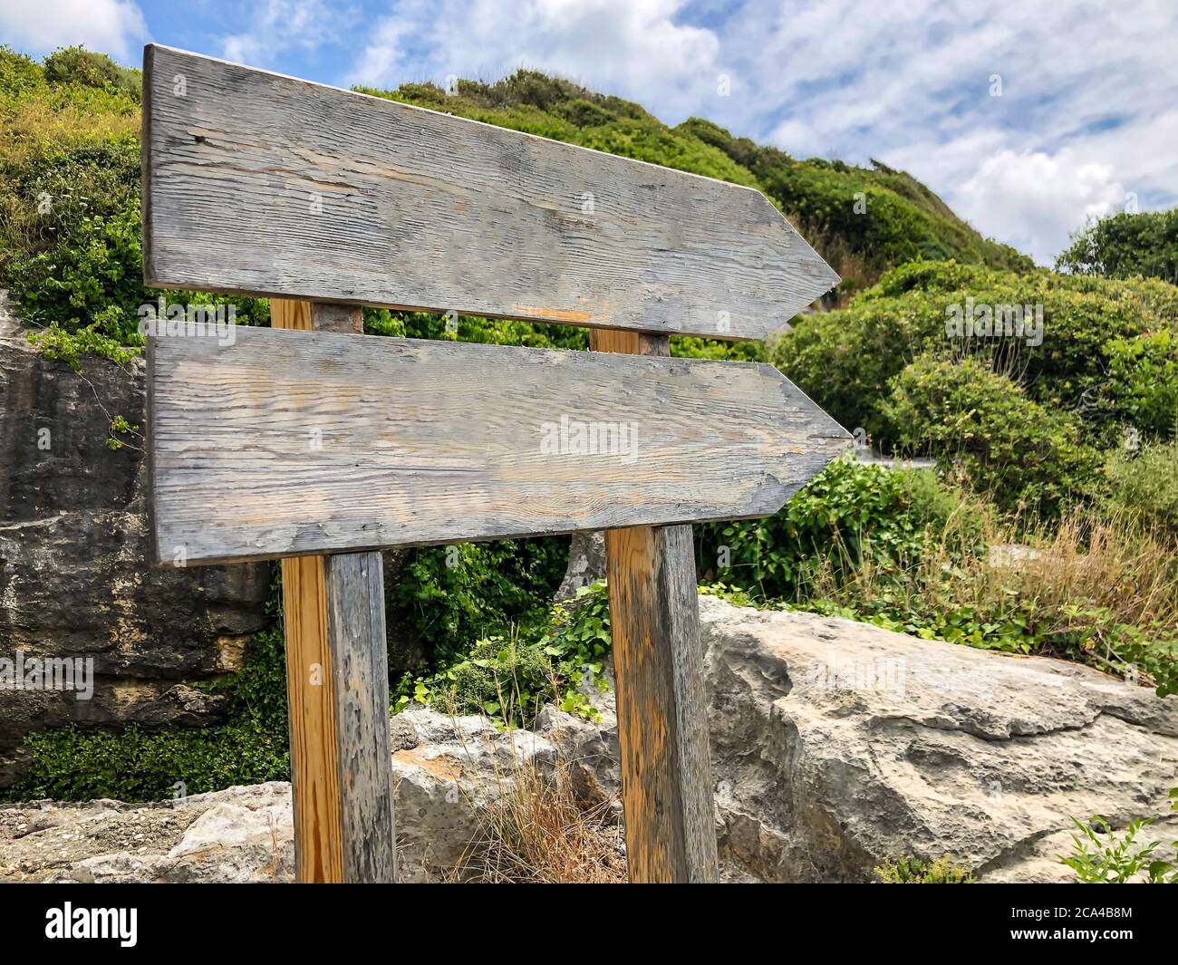 closeup an empty wooden sign board with copy space in a sunny day Stock ...