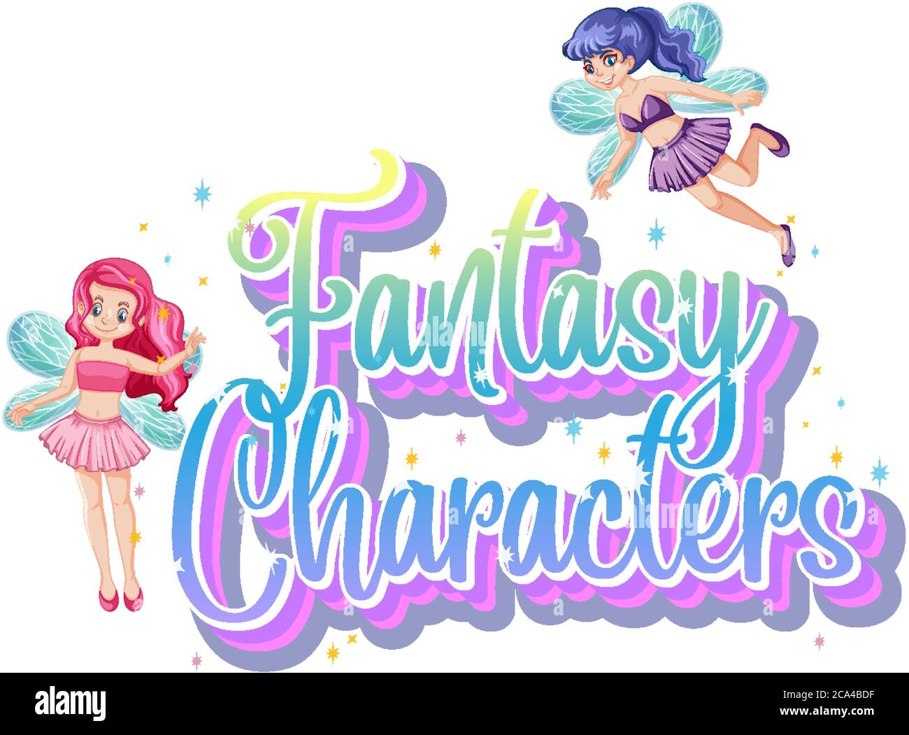 Fantasy characters logo with fairy tales on white background ...