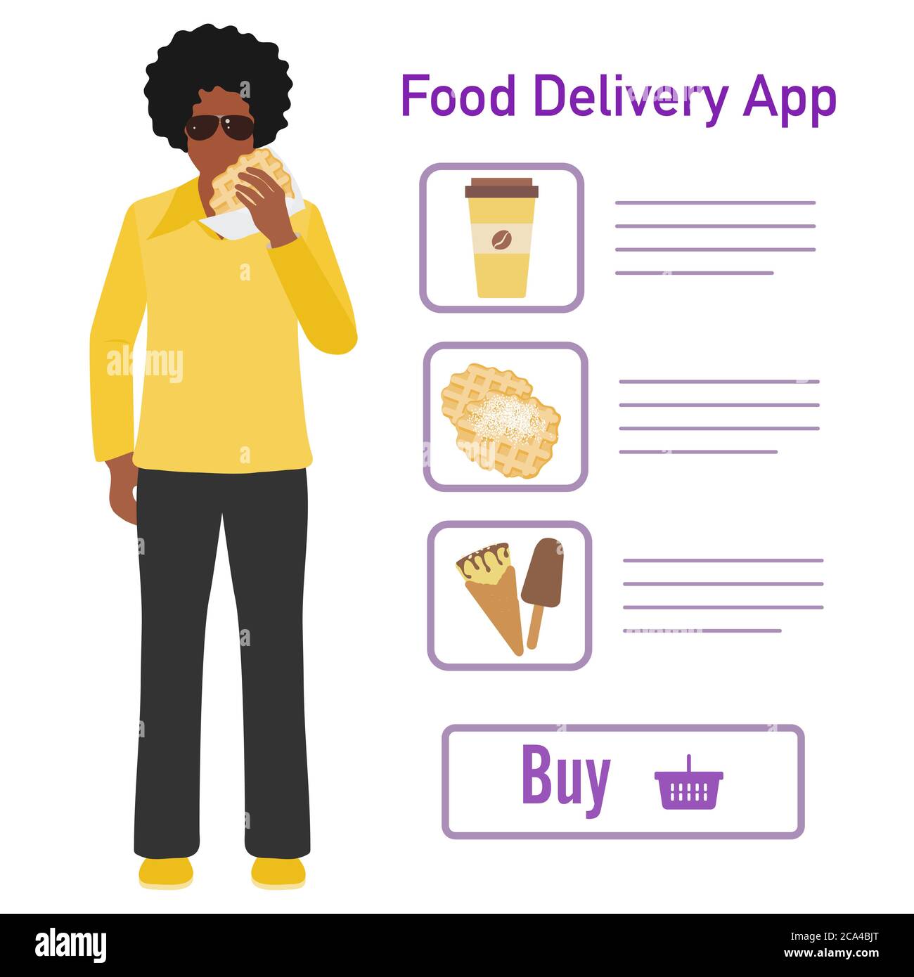 Vector illustration Online food, drink ordering app. Safe delivery ...