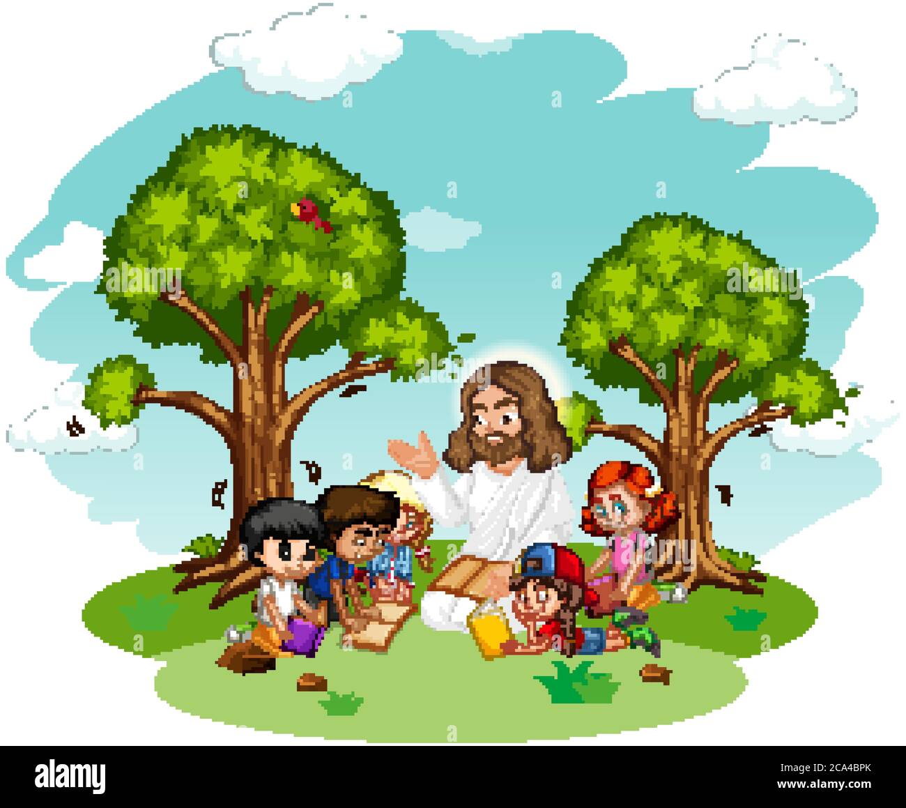 Jesus preaching to a children group cartoon character illustration ...