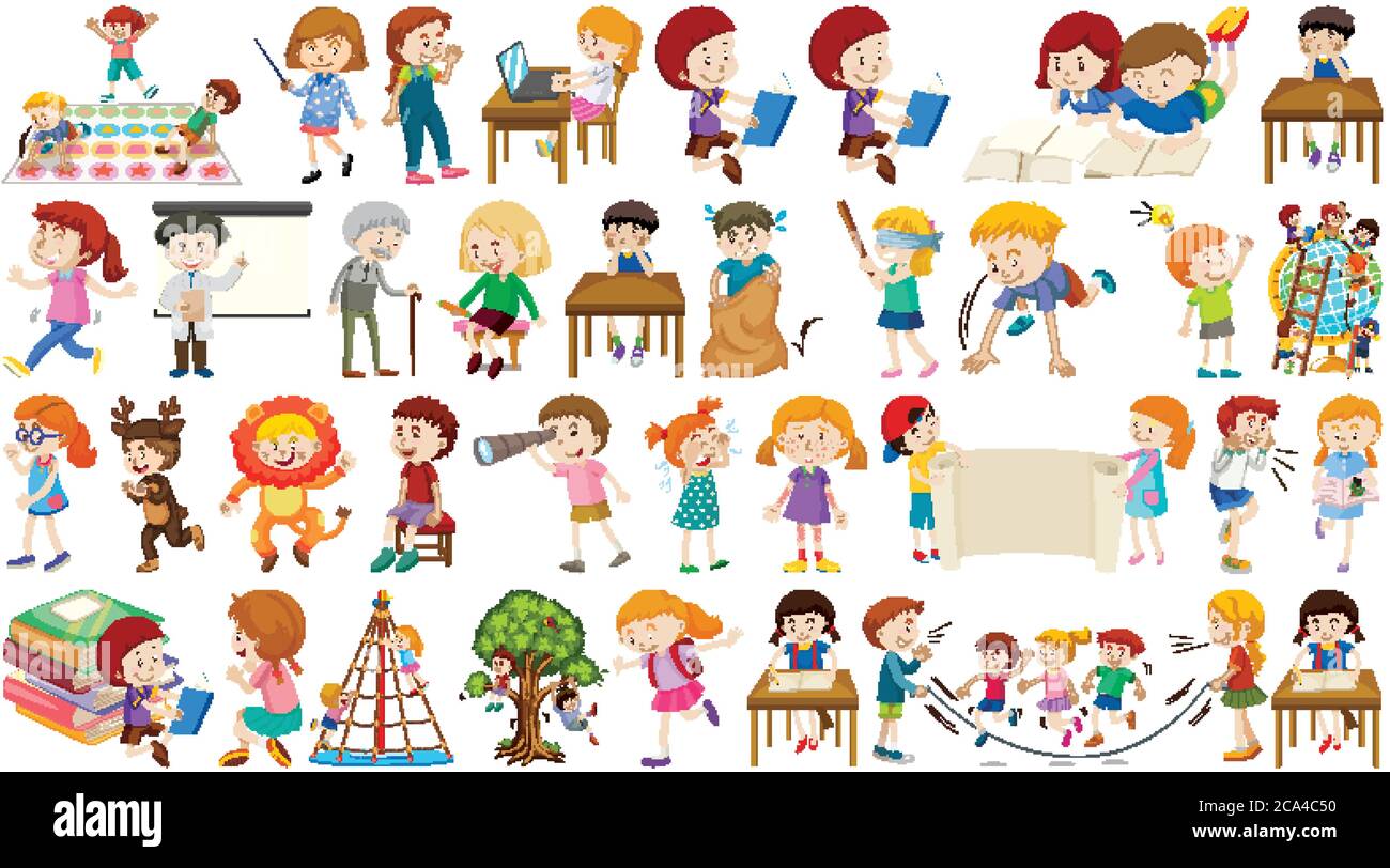 Set of cute kids cartoon character illustration Stock Vector Image ...