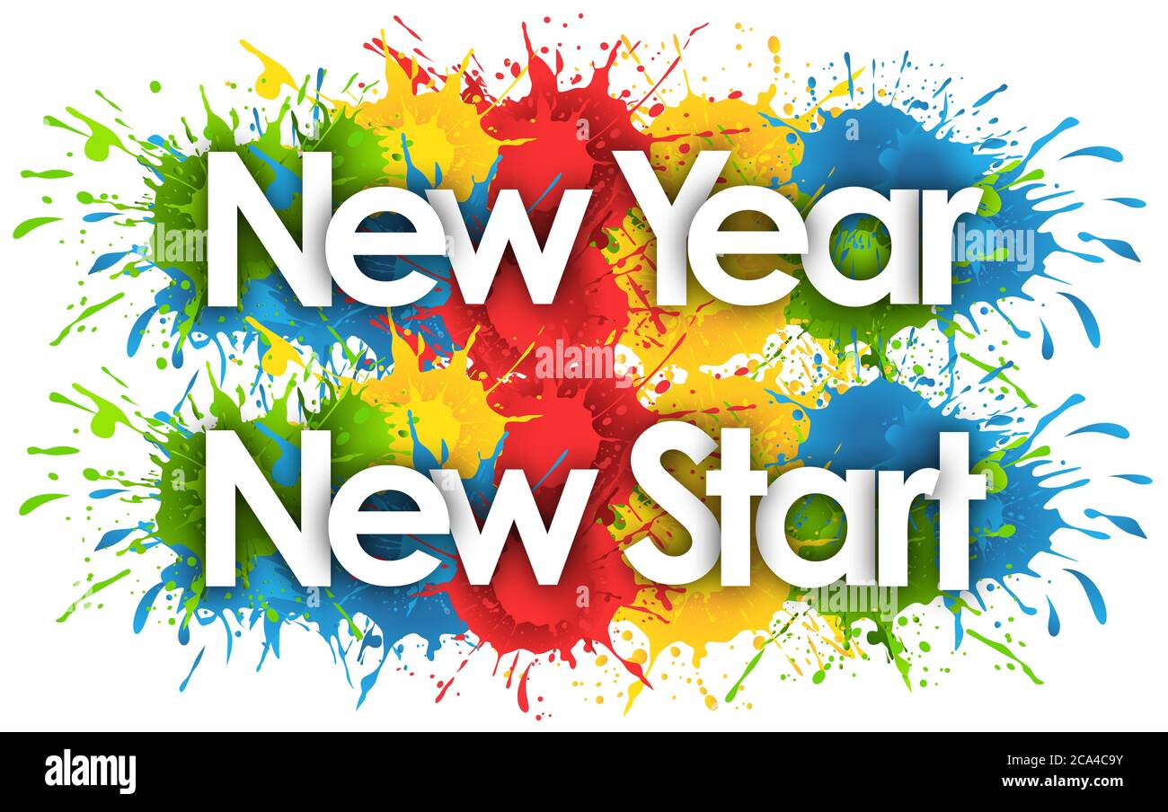 New Year New Start in splash’s background Stock Photo - Alamy
