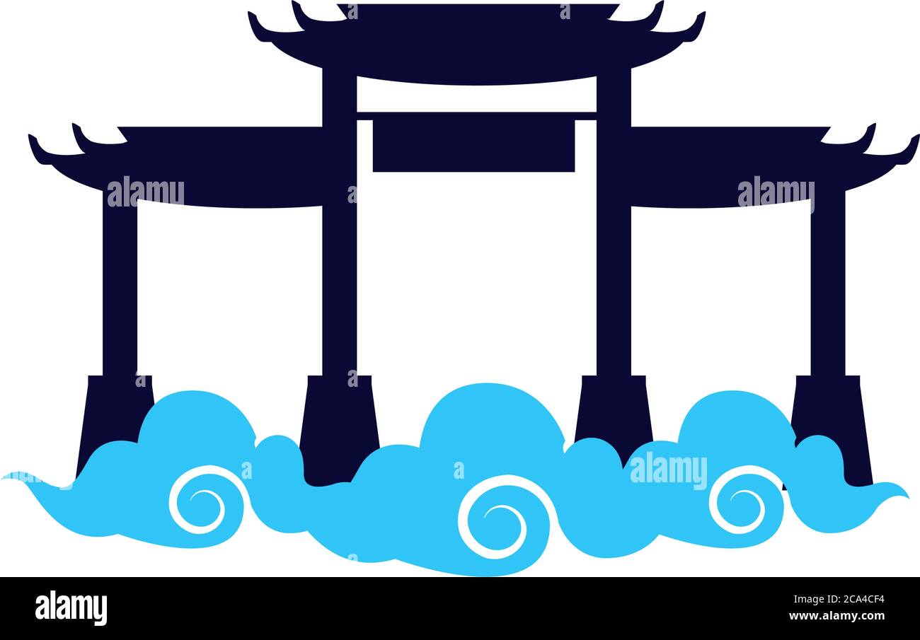 japanese archs monuments architecture in clouds vector illustration ...