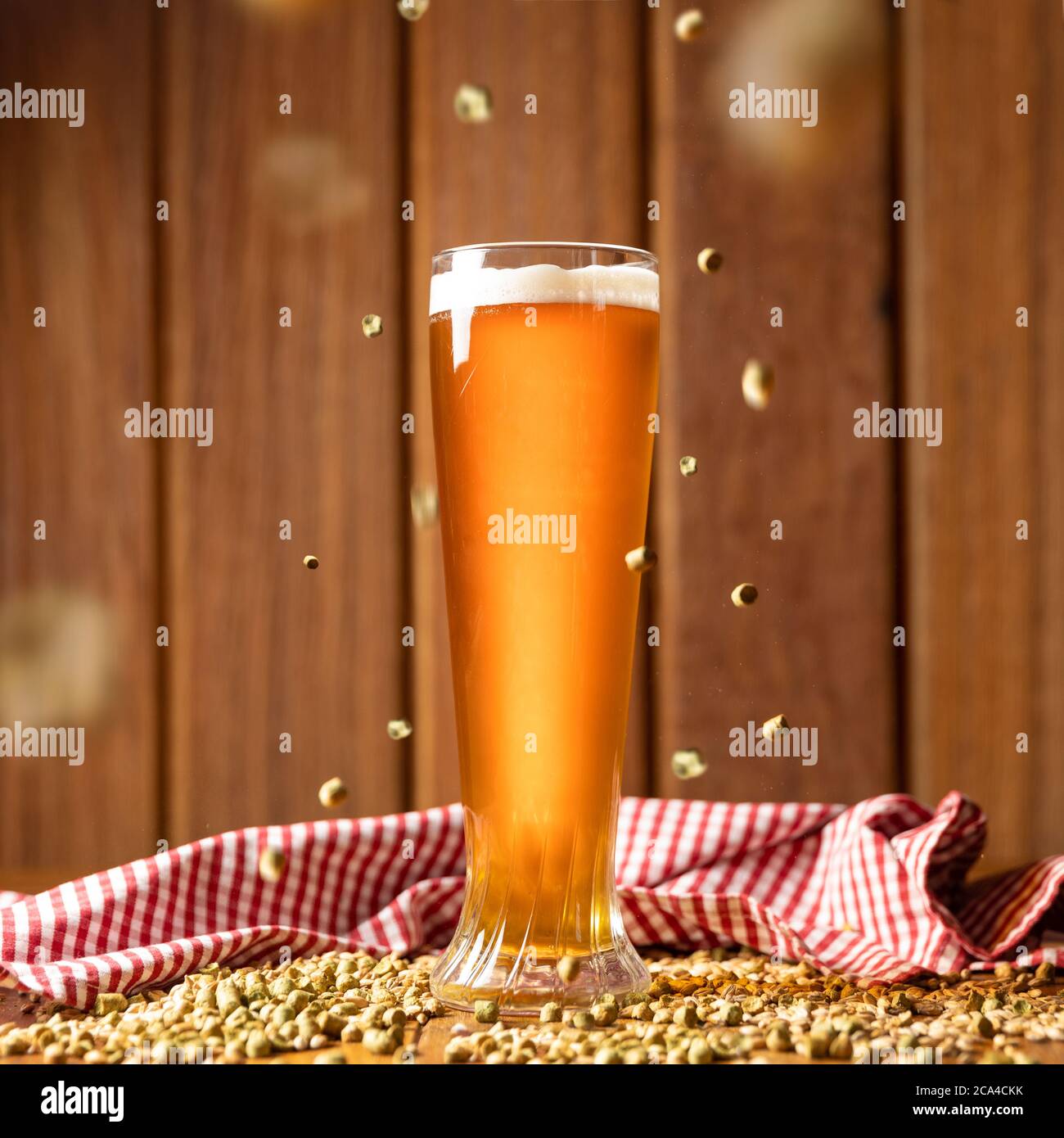 Beer glass with flying malted barley Stock Photo - Alamy