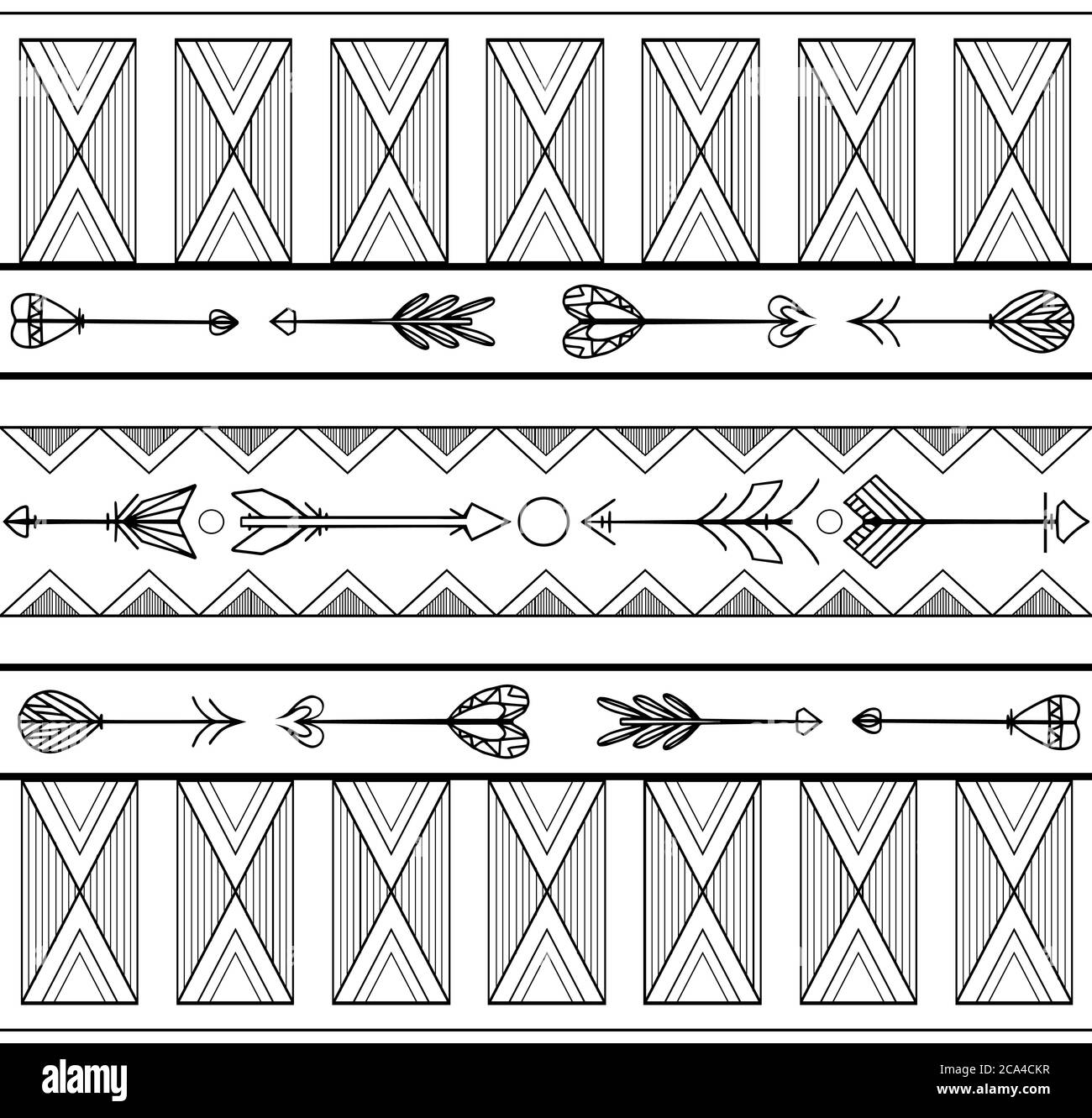 Seamless black and white tribal texture with arrows. Vector background ...