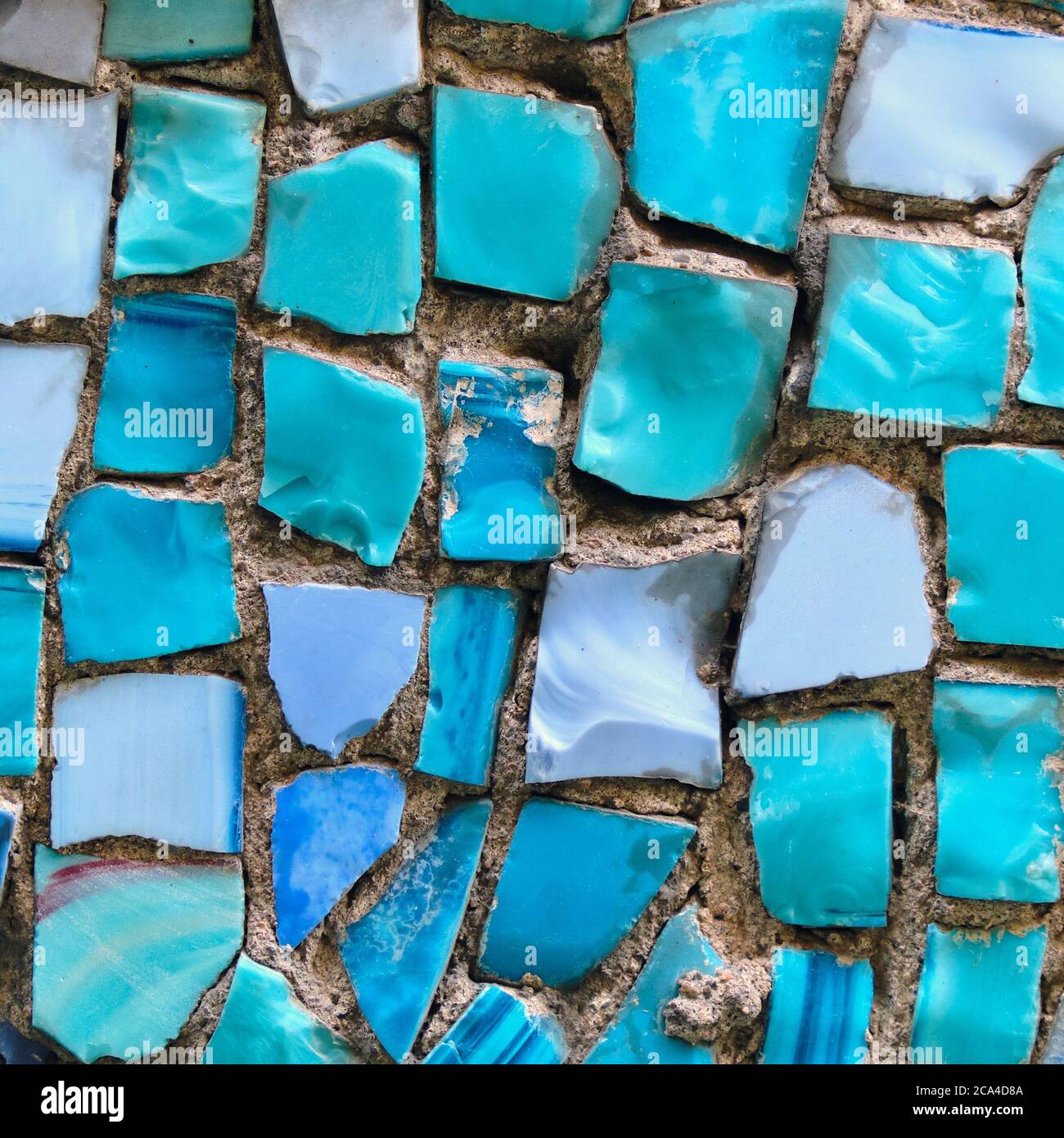 Background from Mosaics of blue color from tiles of different shapes ...