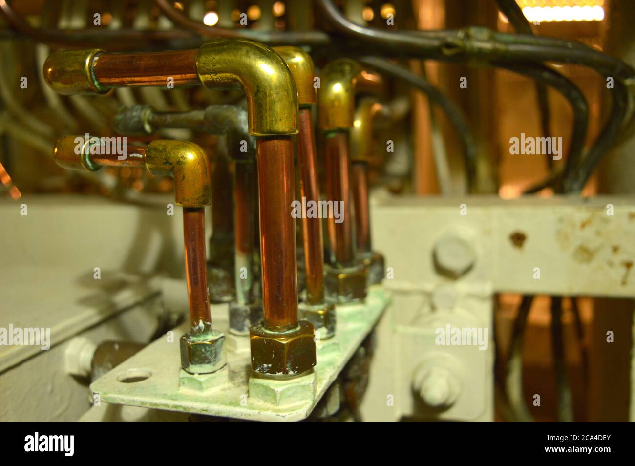 brass tubes used to monitor engine performance on ships Stock Photo - Alamy
