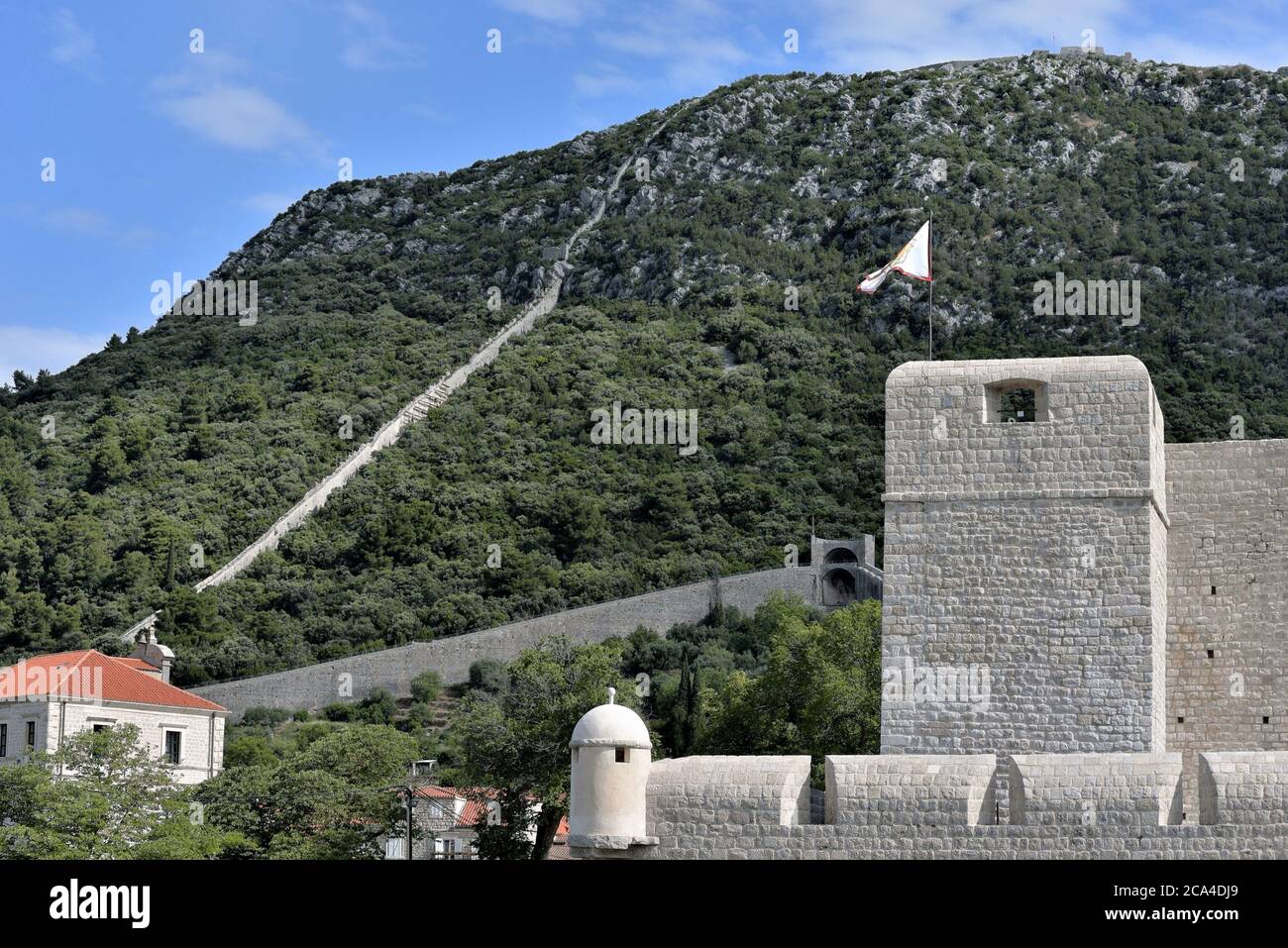 TOWN OF STON IN THE SOUTH OF CROATIA. TOWN WALLS AND RAMPARTS AND STONE ...
