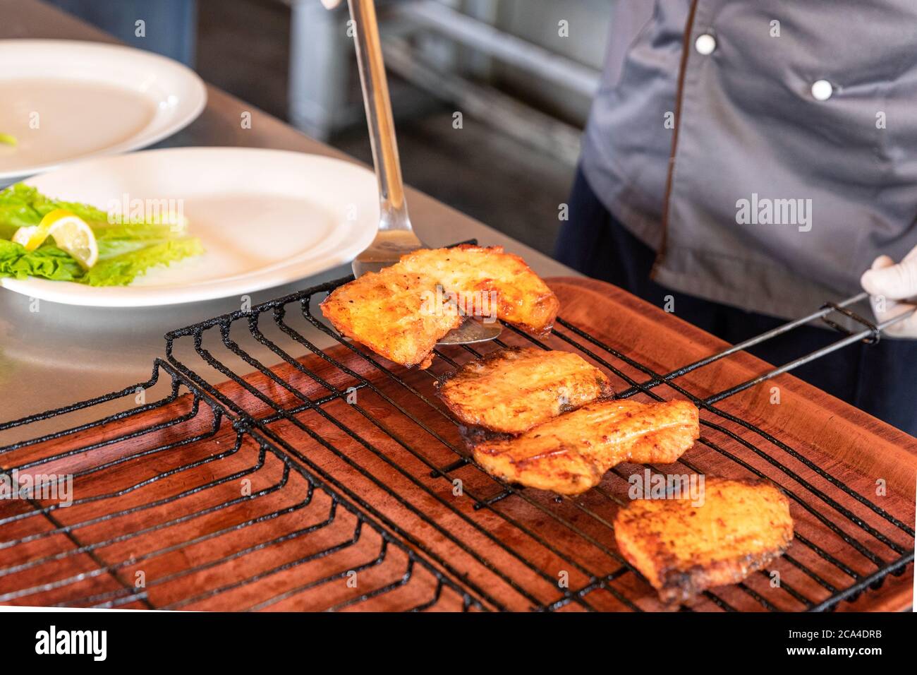 Fried fish meal, kebab close up Stock Photo - Alamy