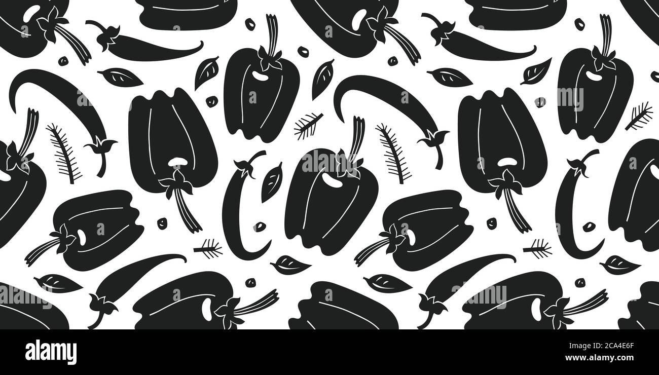 Hand drawn vector pepper seamless pattern. Organic cartoon fresh ...