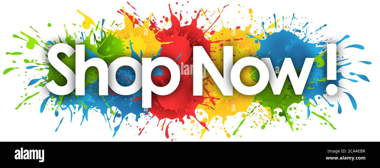 Shop Now in splash’s background Stock Photo - Alamy