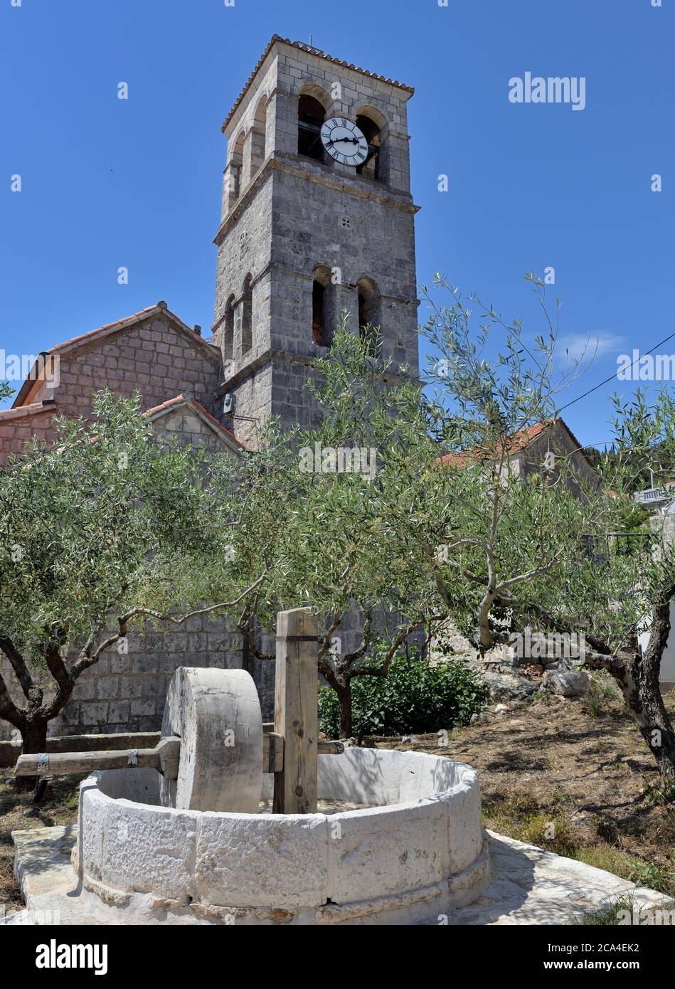 VILLAGE OF PUPNAT ON THE ISLAND OF KORCULA. THE CHURCH BELL AND THE OLD ...