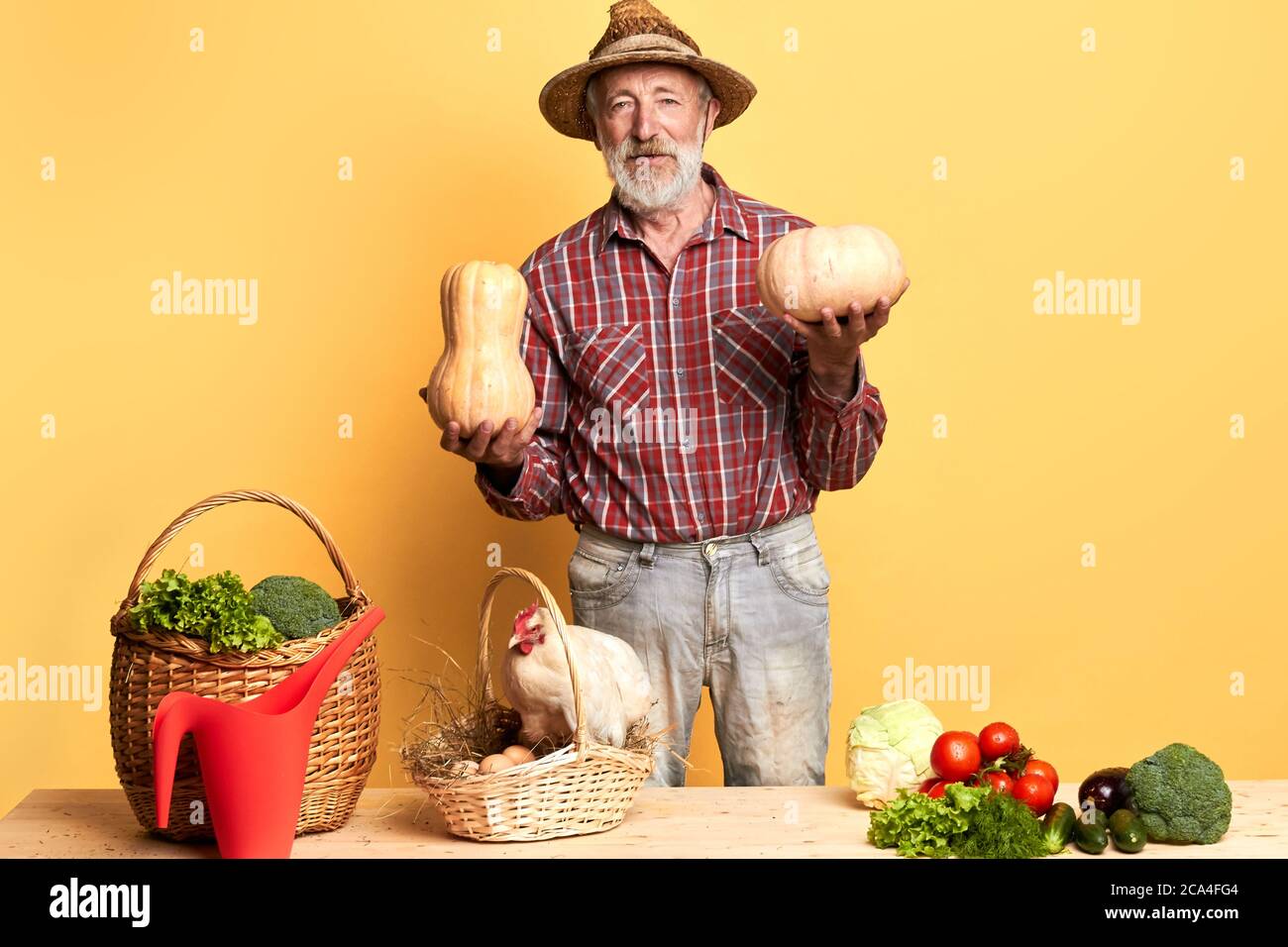 View of successful farmer shows results of hard work at organic field ...