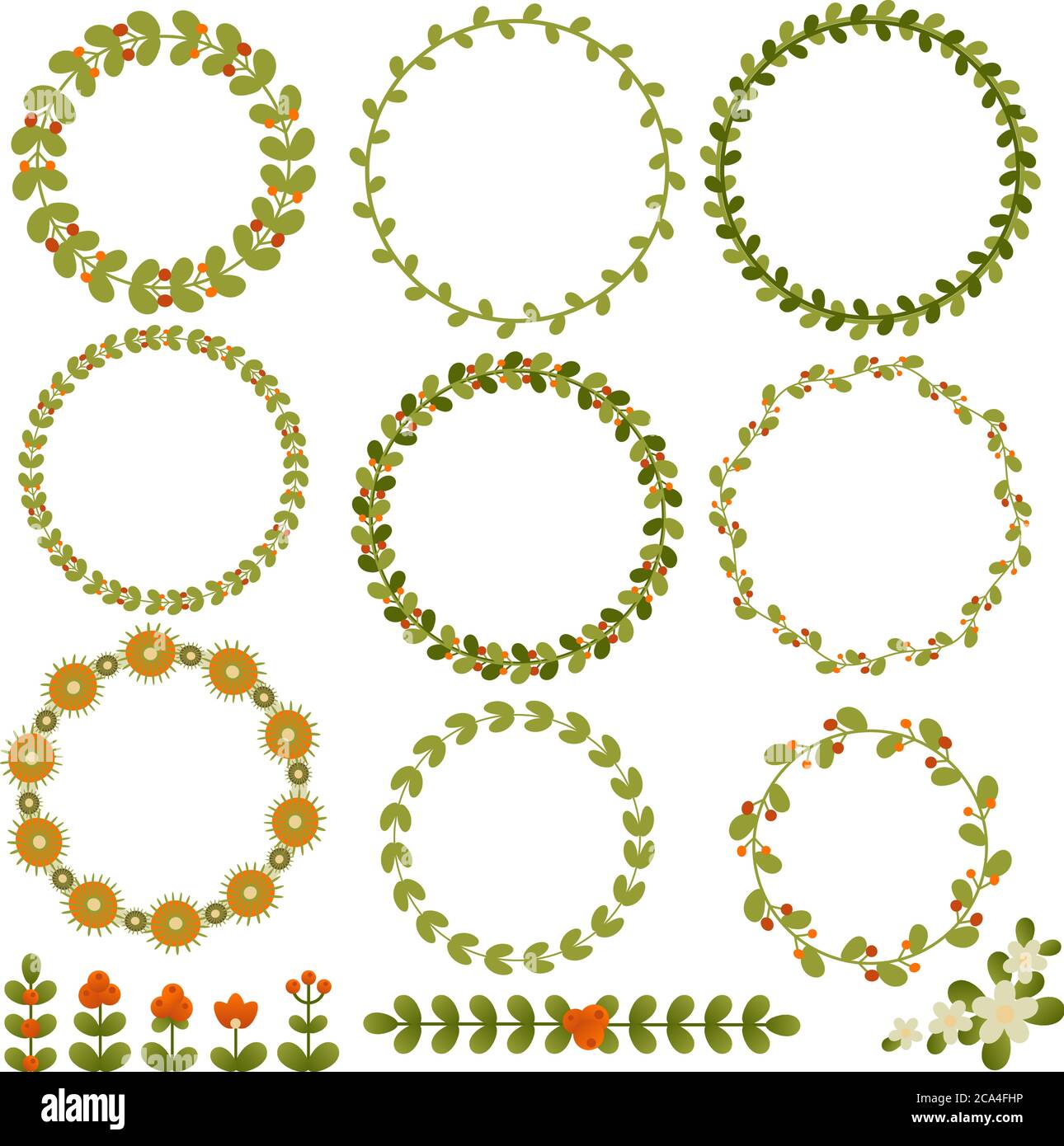 Round floral vector frames and other elements for summer design. Eps 10 ...