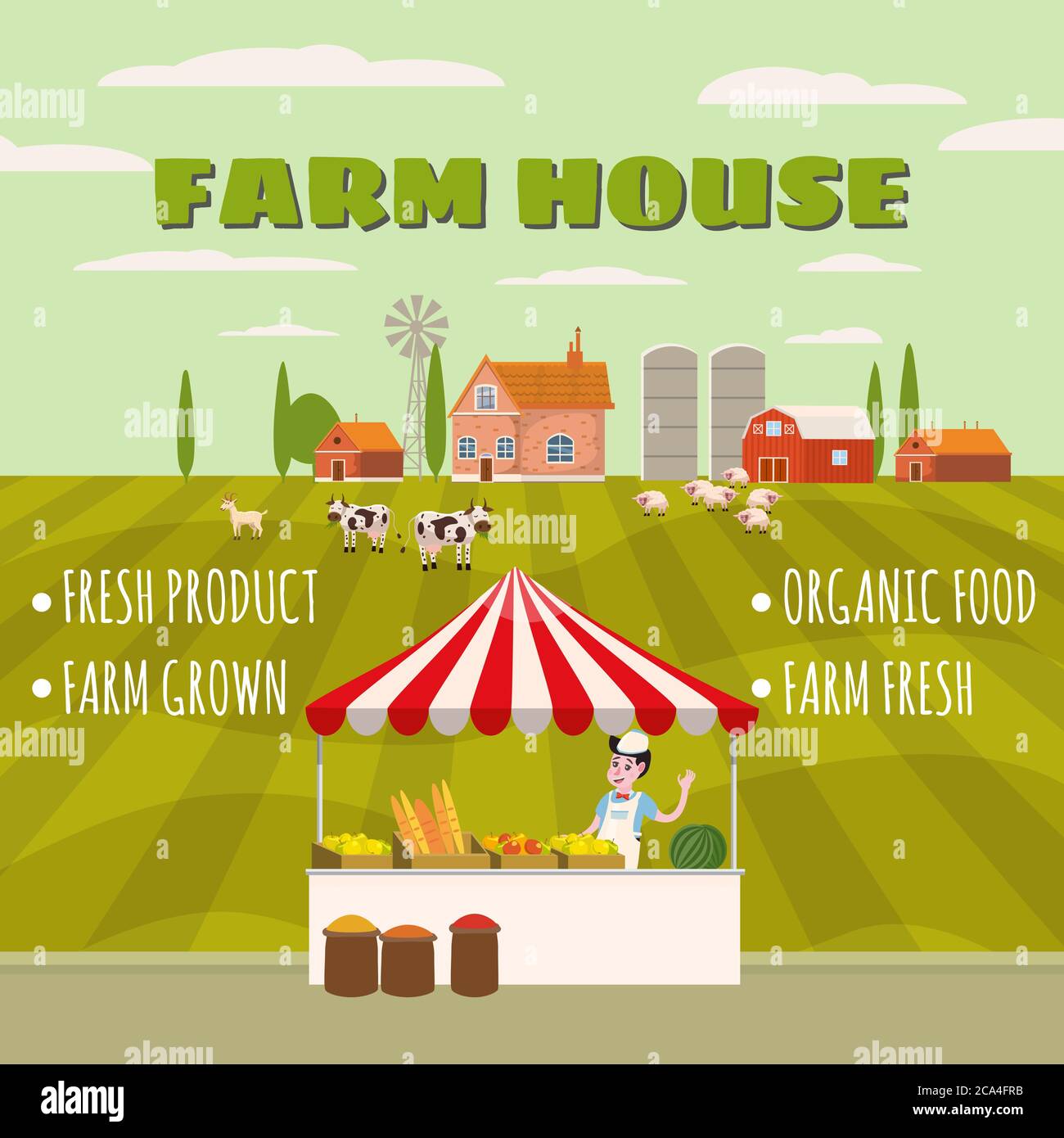 Farm House Farmer Women Sell Harvest Products Grocery On Eco Farm ...