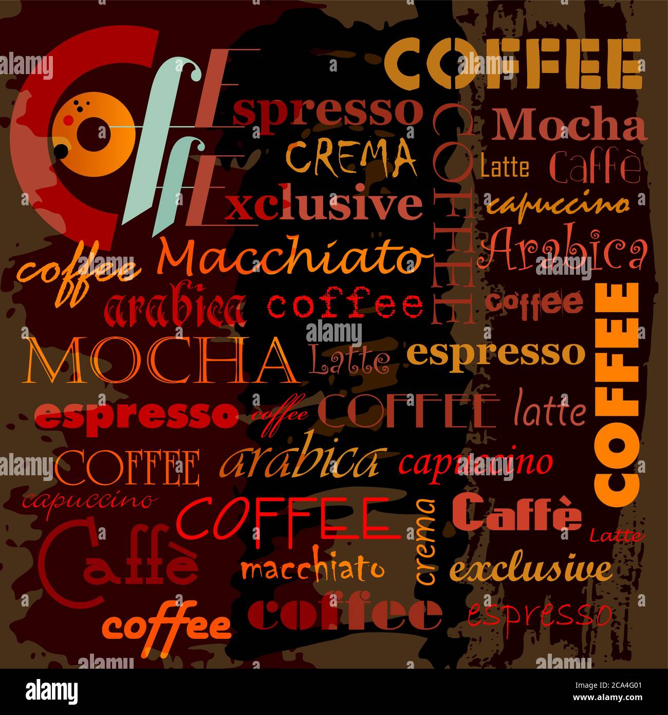 abstract coffee background, with word/letter, design template, grungy ...