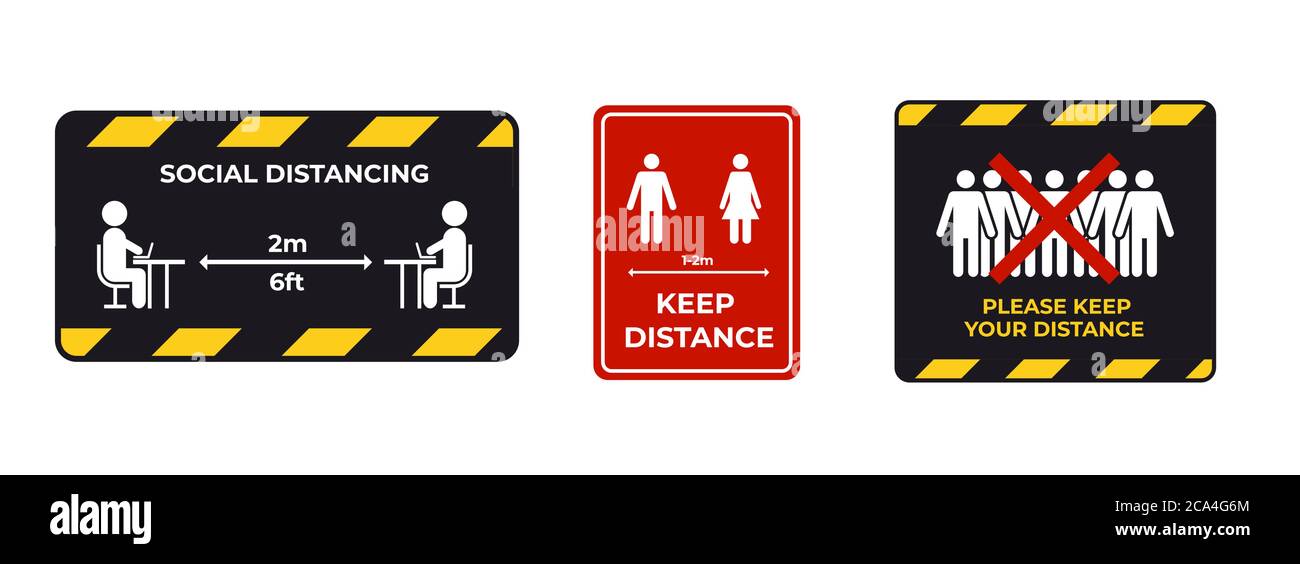 set warning signs for social distancing coronavirus pandemic protection ...