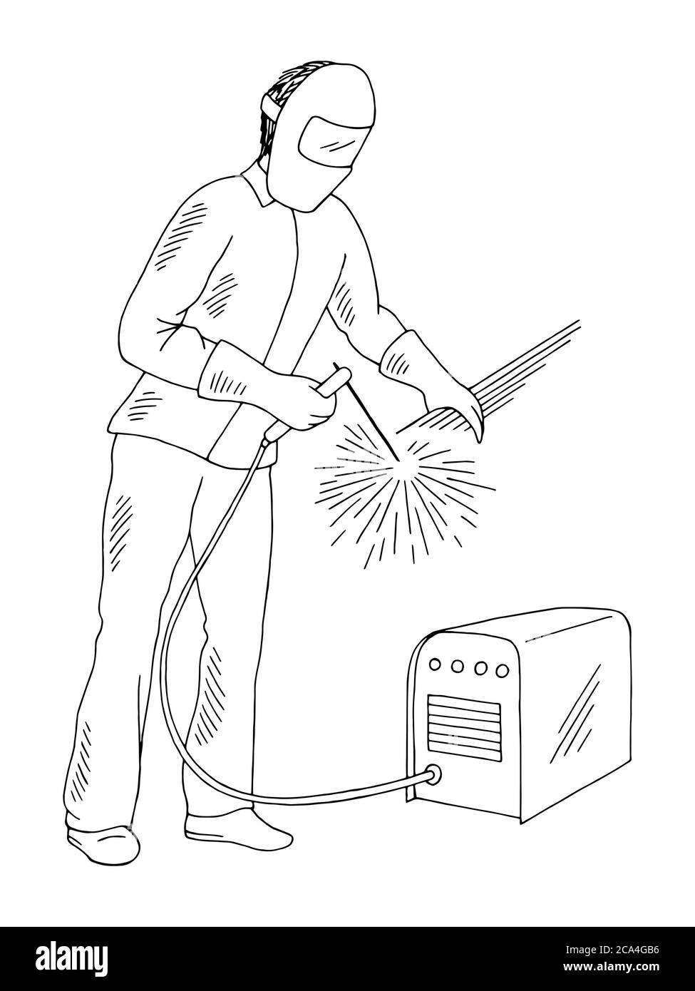 Welder man graphic black white isolated sketch illustration vector ...