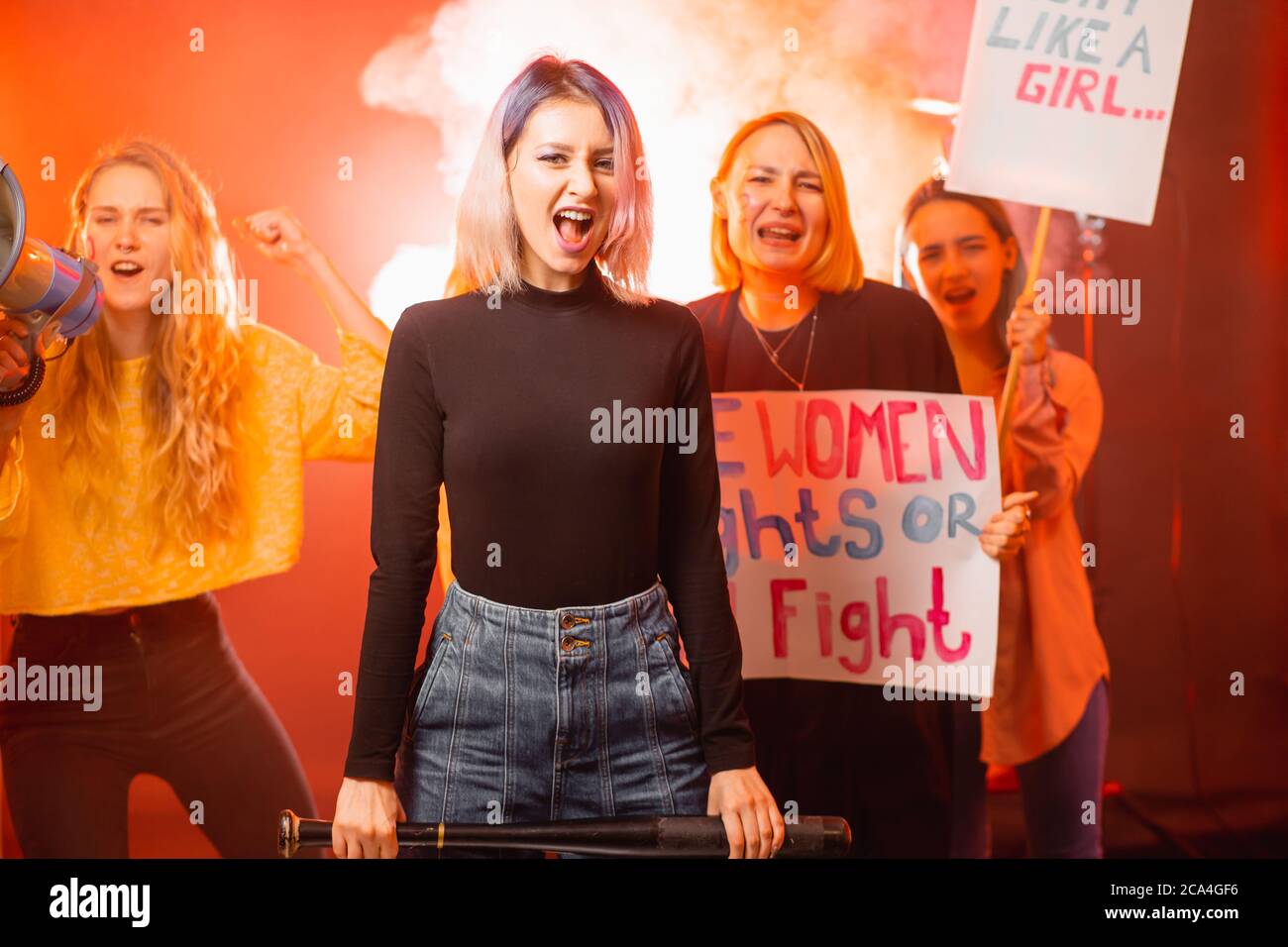group of angry excited and expressive caucasian women promoting ...