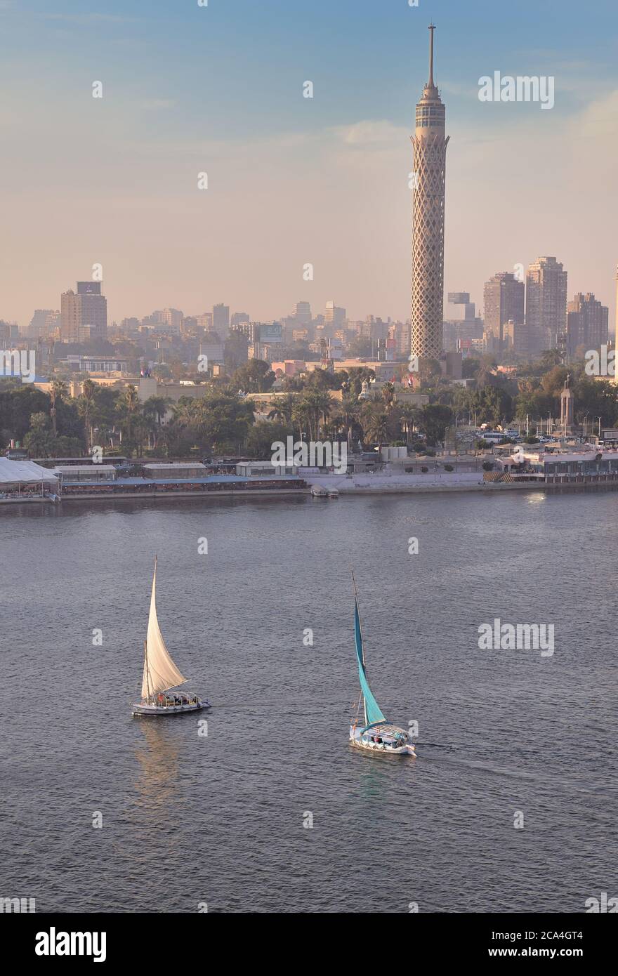 CAIRO ON THE NILE RIVER WITH SAILING BOATS. PANORAMIC VIER Stock Photo ...
