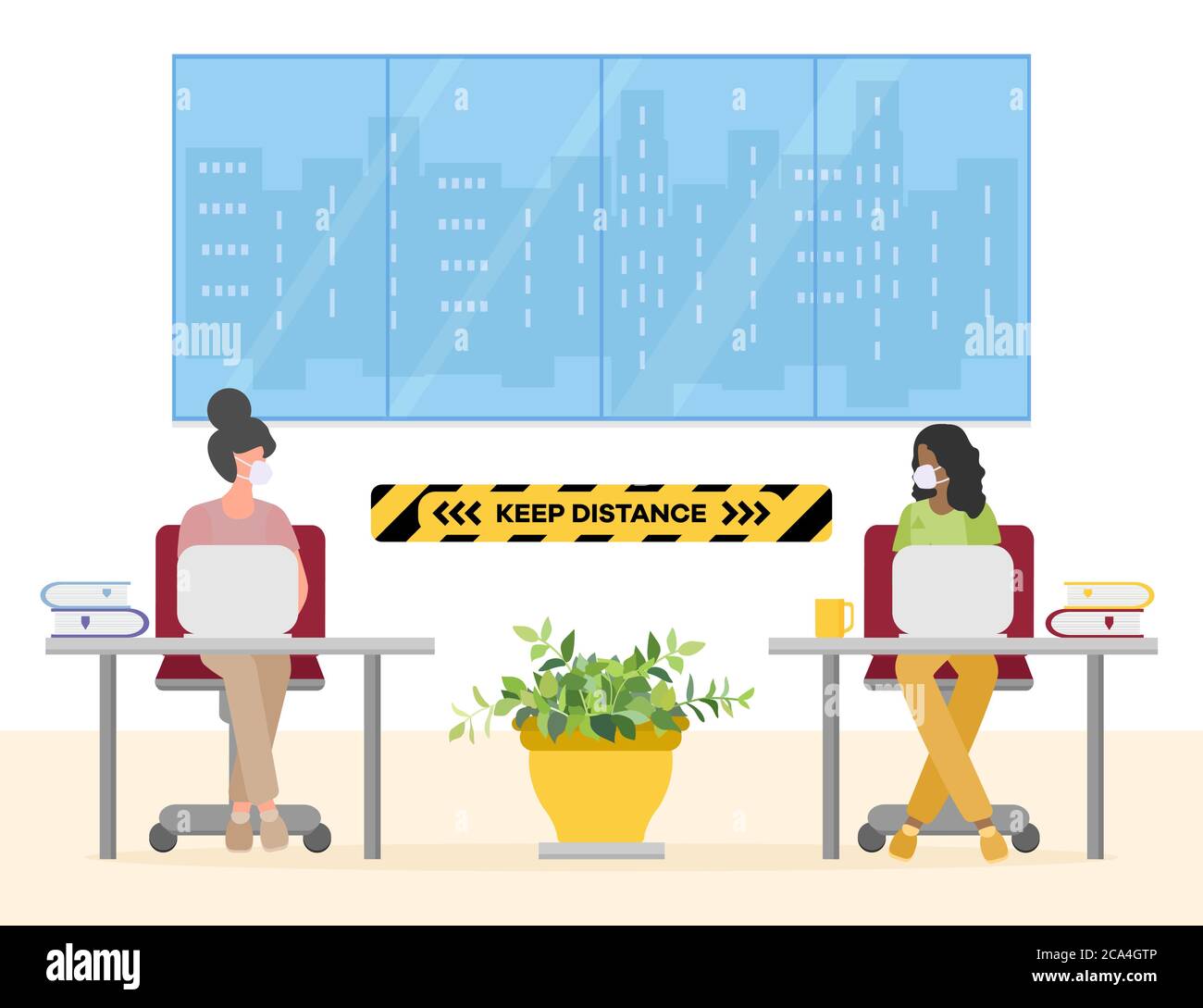 Vector illustration with people working at the office. Social ...