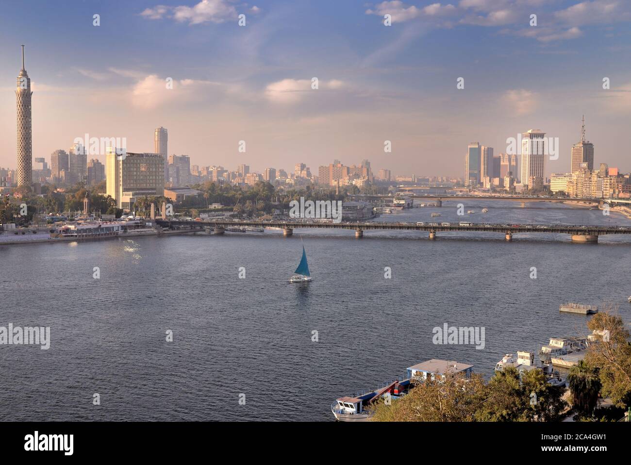 CAIRO ON THE NILE RIVER WITH SAILING BOATS. PANORAMIC VIER Stock Photo ...