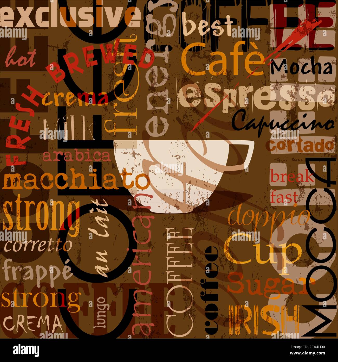 abstract coffee background, design template with word/letter, strokes ...