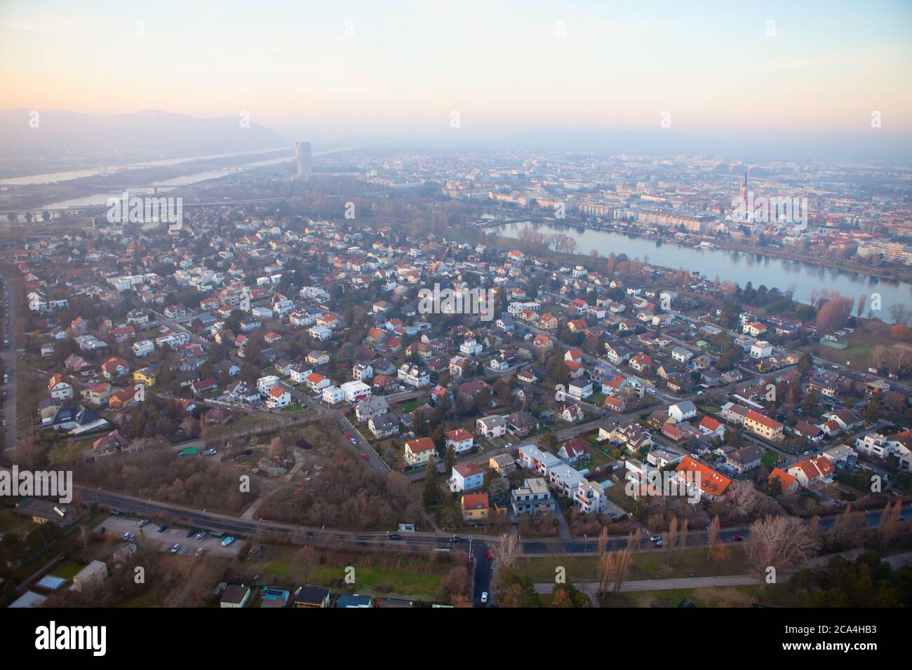 Aerial view of Vienna in the evening . Panorama of Austrian Capital ...