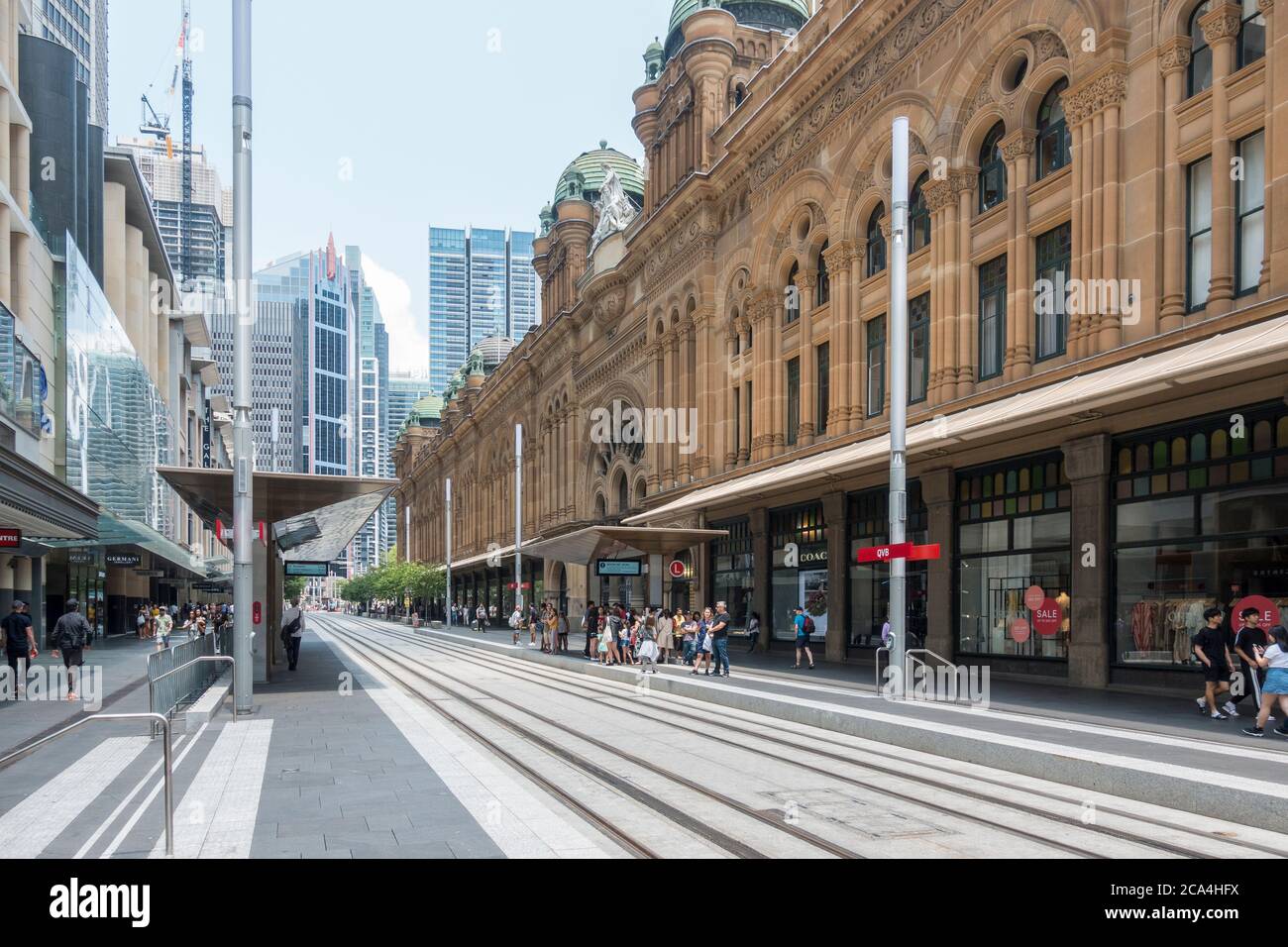 New tram line in George Street, Sydney. Tram stop at QVB, Sydney ...