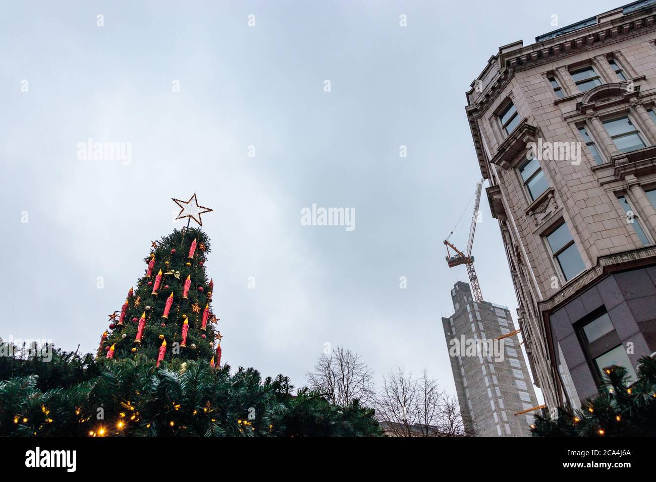 View of the star atop the Christmas tree at the Christmas Market ...