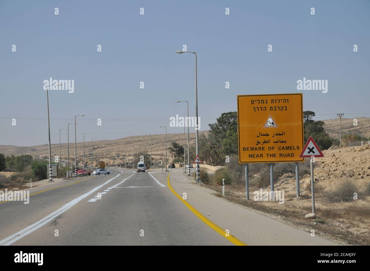 Beware of Camels sign. Photographed in the Negev Desert, Israel Stock ...