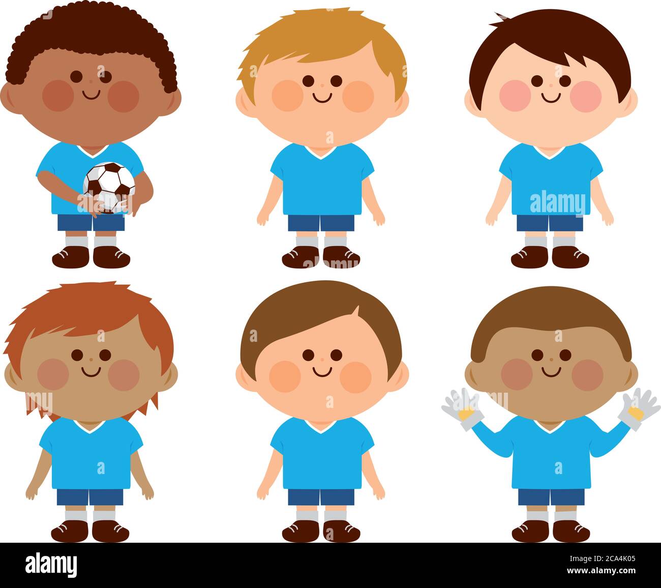 Group of children football players wearing soccer uniforms. Vector ...