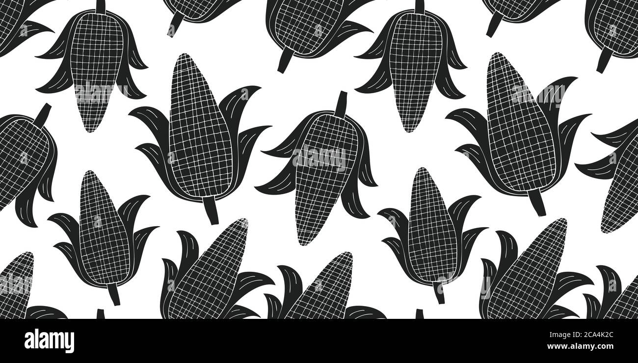 Hand drawn vector corn seamless pattern. Organic cartoon fresh ...