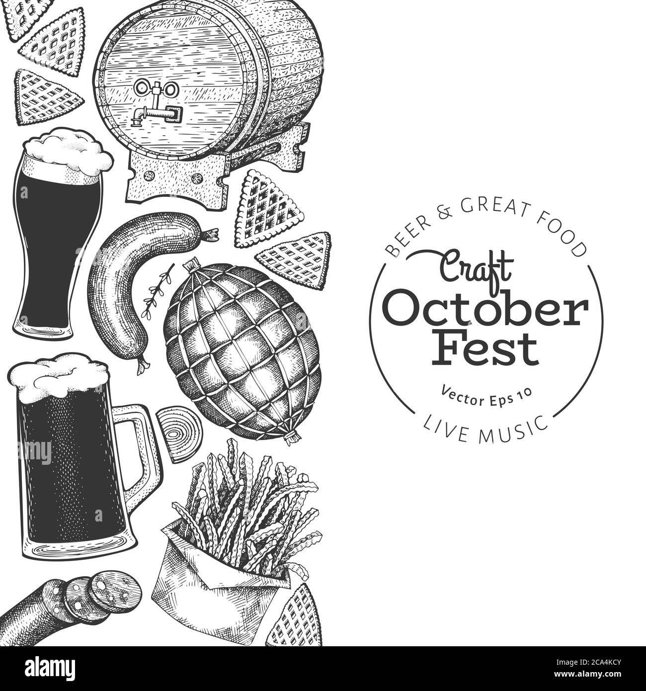 Octoberfest banner. Vector hand drawn illustrations. Greeting Beer ...