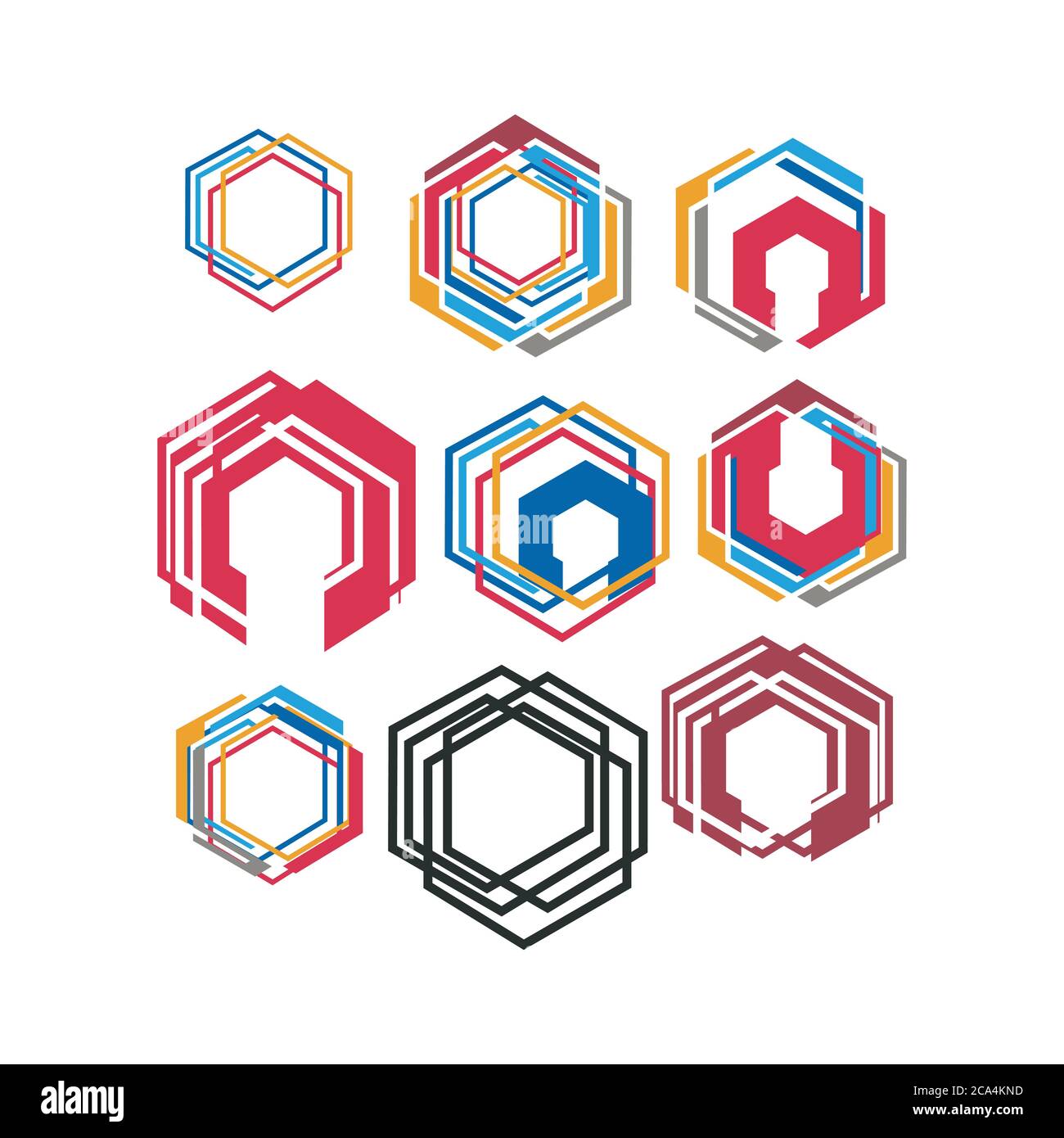 set of modern style geometric hexagonal logo design icon vector element ...