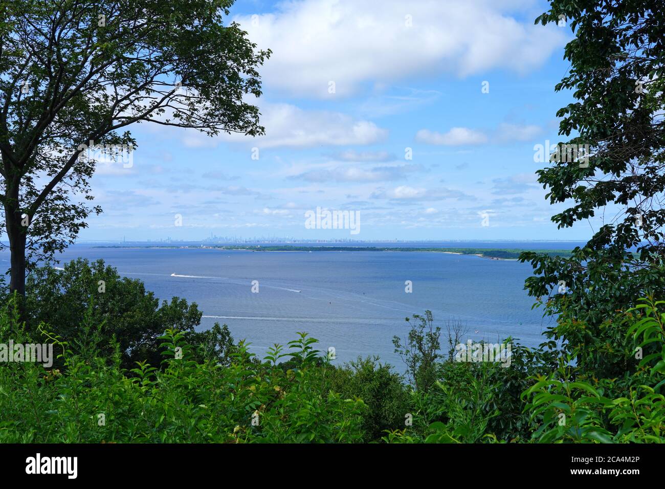HIGHLANDS, NJ -16 JUL 2020- Day view of the Raritan Bay, Sandy Hook ...