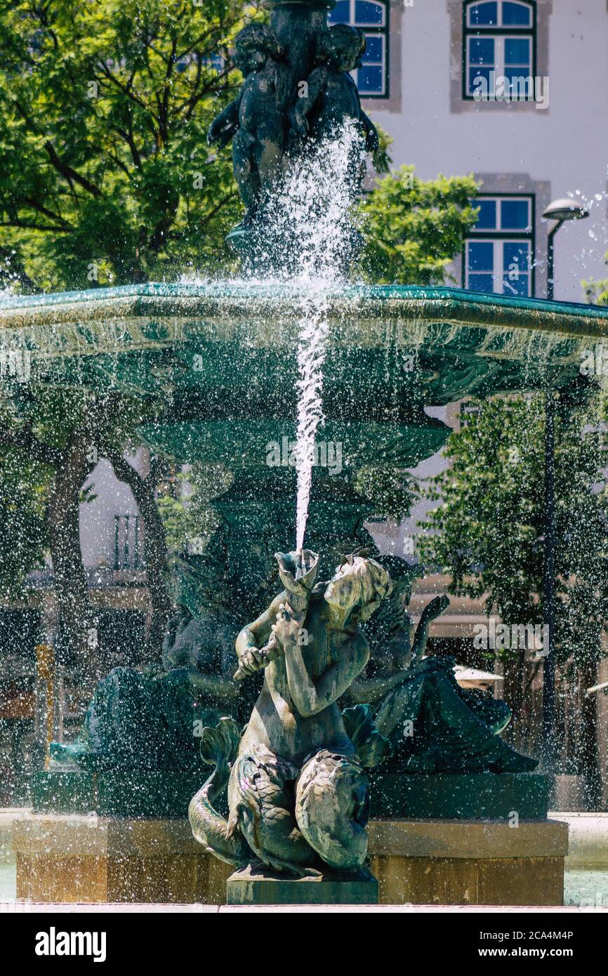 Lisbon Portugal August 03, 2020 View of a fountain located in the ...