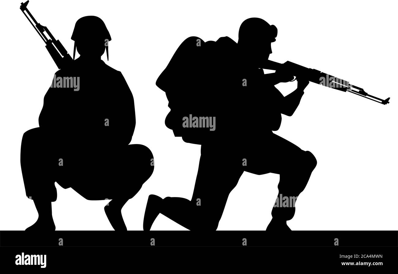 two soldiers military silhouettes figures vector illustration design ...
