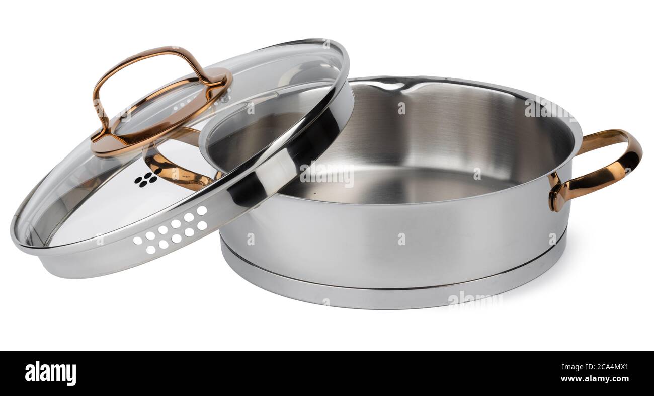 New metal cooking pot isolated on white Stock Photo - Alamy