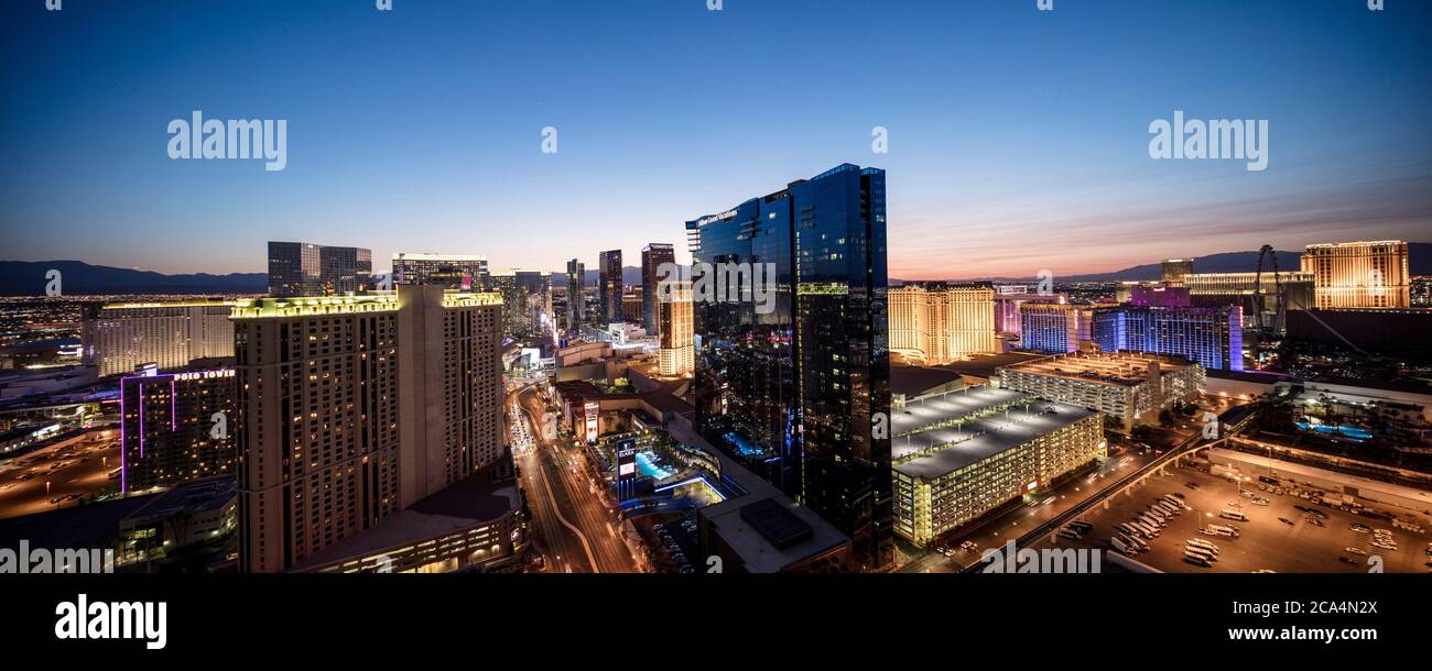 Panorama view of The Strip, Las Vegas, Nevada, USA. Hilton Grand ...