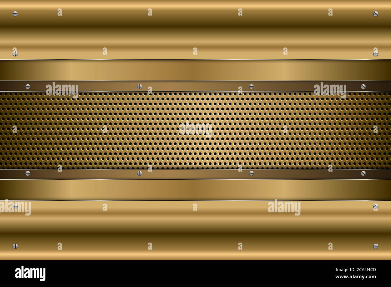 Metallic background.Gold and silver with screws on perforated texture ...