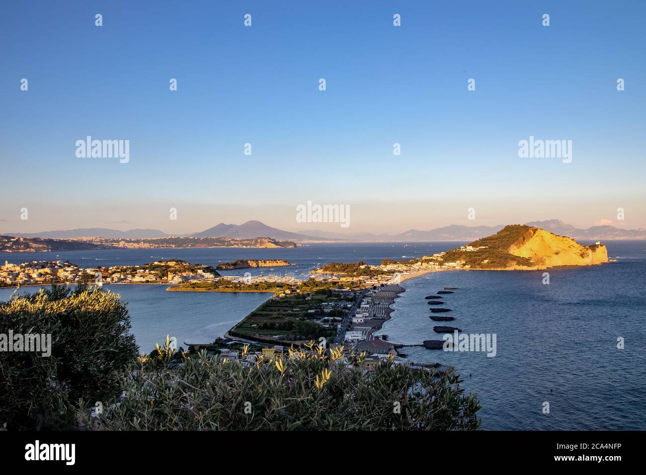 The panorama of the beach of miseno, of the mountain of miseno with the ...