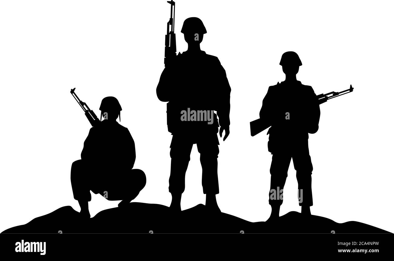 three soldiers military silhouettes figures vector illustration design ...