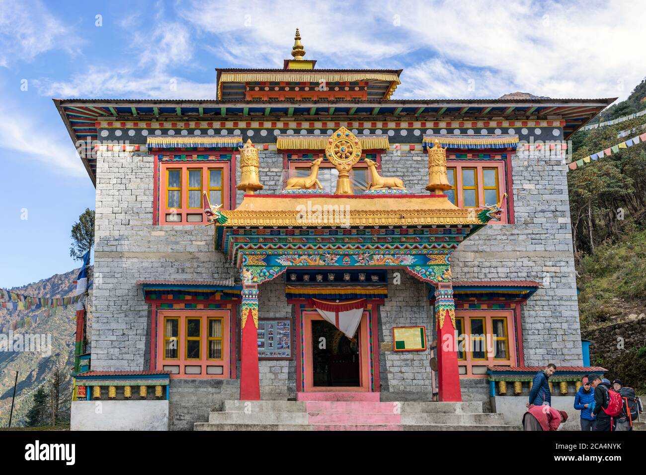Panggom, Nepal - Oct 26, 2019: Trekkers to Mera peak at Buddhist Temple ...