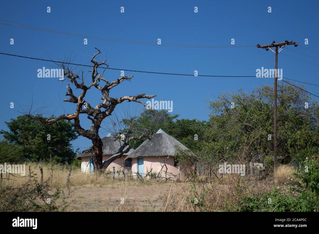 Rural Countryside Roundhouses in Kachikau, Botswana, Africa Stock Photo ...