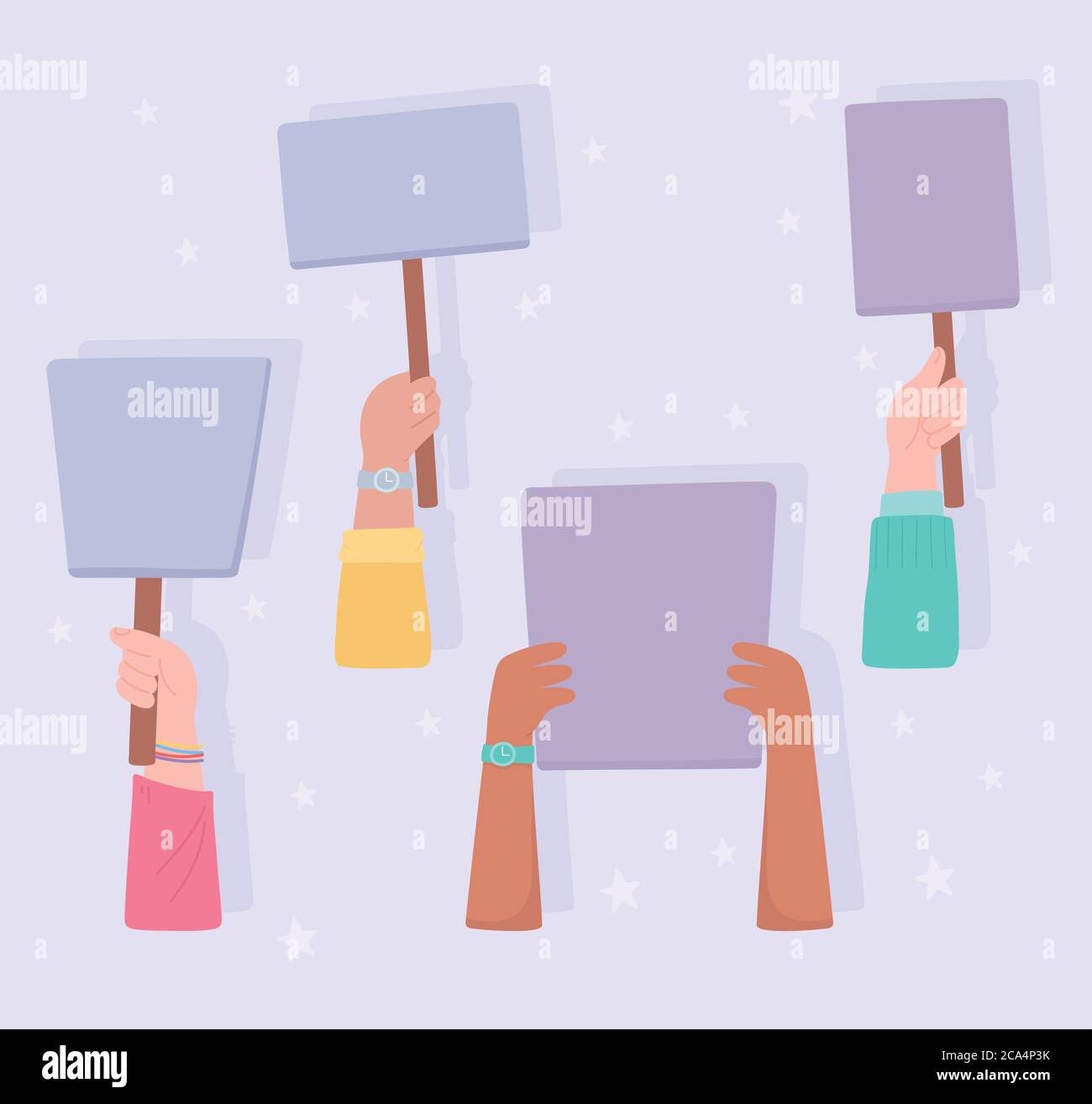 manifestation protest activists, hands with banner and placards cartoon ...